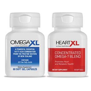 omegaxl joint support supplement – natural muscle support, green lipped mussel oil, soft gel pills, drug-free, 60 count + heartxl 30 count, high potency omega-7 blend