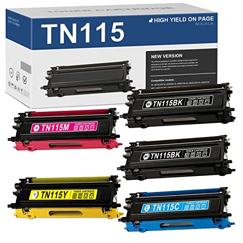 NUCALA Compatible TN115BK TN115C TN115M TN115Y TN115 TN-115 Toner Cartridge Replacement for Brother MFC-9440CN MFC-9840CDW HL-4040CN HL-4040CDN DCP-9045CDN DCP-9042CD Printer (5-Pack, 2BK+1C+1M+1Y )