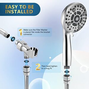 DAKINGS 6 Modes High Flow Handheld Shower Head Set Upgraded 5 Inch Shower Heads with Handheld Spray with Premium Chrome Hand Held Showerhead 60 Inch Stainless Steel Hose for Low Water Pressure