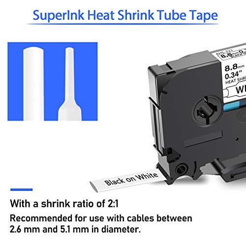 SuperInk 1 Pack Compatible for Brother HSe-221 HSe221 HS-221 HS221 Black on White Heat Shrink Tube Label Tape use in PT-D210 PT-D400 PT-E300 PT-E500 PT-P750WVP Printer (0.34''x 4.92ft, 8.8mm x 1.5m)