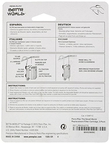 Penn-Plax Small World Replacement Aquarium Filter Media Cartridges (2 Pack) – Safe for Freshwater and Saltwater Setups, SWF1C