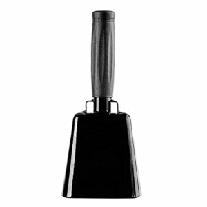 steel cow bell with handle cowbells,cheering bell and loud noise makers hand bells for sporting events,football games,school bell,farm hand chimes percussion musical instruments (8 inch black)