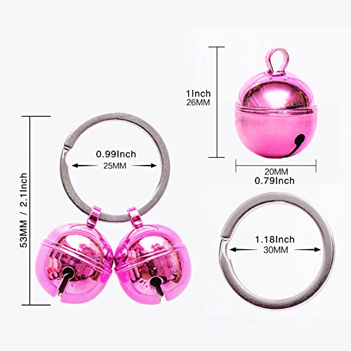 Dog and Cat Collar Bells Pink and Silver 4-Piece Combo Pet Tracker Round Handmade Copper with 4 Keyring Pendant Bells Loud Anti-Lost Training Bells