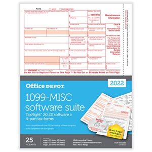 office depot® brand 1099-misc laser tax forms with software, 4-part, 2-up, 8-1/2″ x 11″, pack of 25 forms