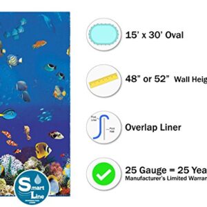 Smartline Caribbean 15-Foot-by-30-Foot Oval Overlap Liner | 48-to-52-Inch Wall Height | 25 Gauge Virgin Vinyl | Designed for Steel Sided Above-Ground Swimming Pools | Universal Gasket Kit Included