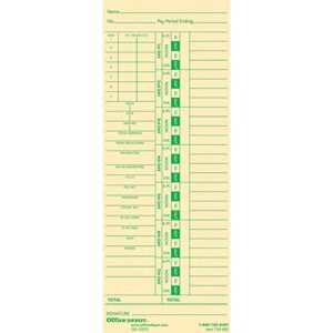 Office Depot Time Cards With Deductions, Weekly, Days 1-7, 2-Sided, 3 3/8in. x 8 7/8in., Manila, Pack Of 100, GB-739992