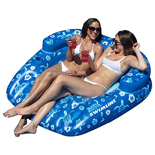 Swimline Tropical Double Lounger Pool Float, Blue, 58"/50"/18"