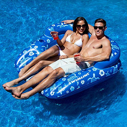 Swimline Tropical Double Lounger Pool Float, Blue, 58"/50"/18"