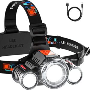 Soprut LED Headlamp Rechargeable, 6000 Lumen, Zoom & 90° Adjustable Head Lamp, HeadLamps for Adults, IPX4 Waterproof, Headlight for Outdoors, Camping, Running, Fishing, Cycling