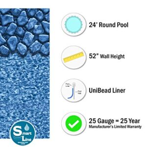 Smartline Boulder Swirl 24-Foot Round Pool Liner | UniBead Style | 52-Inch Wall Height | 25 Gauge Virgin Vinyl | Designed for Steel Sided Above-Ground Swimming Pools | Universal Gasket Kit Included