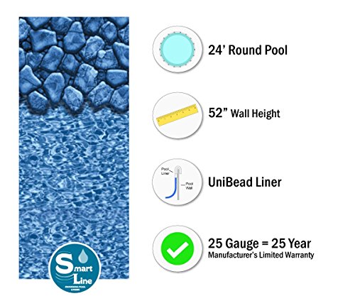 Smartline Boulder Swirl 24-Foot Round Pool Liner | UniBead Style | 52-Inch Wall Height | 25 Gauge Virgin Vinyl | Designed for Steel Sided Above-Ground Swimming Pools | Universal Gasket Kit Included