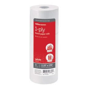 office depot single-ply paper rolls, 2 1/4in. x 130ft., white, pack of 3, 109303