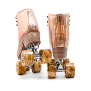 FoxySkate Roller Skates Women, Double Row & 4 Wheels Shiny Roller Skates for Women and Men, Adjustable, Indoor and Outdoor Roller Skates for Girls, 7 - 10 US - Rose Gold 9