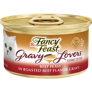 purina fancy feast gravy wet cat food, gravy lovers beef feast in roasted beef flavor gravy – (24) 3 oz. cans