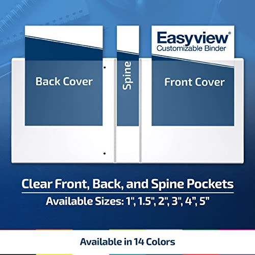 EasyView Premium 1-Inch Binders with Clear-View Covers, 3-Ring Binders for School, Office, or Home, Colored Binder Notebooks, Pack of 6, D Ring, White