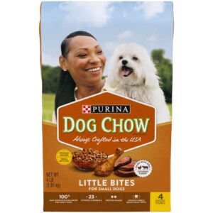 purina dog chow small breed dry dog food, little bites with real chicken & beef – (4) 4 lb. bags