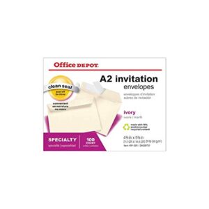 office depot clean seal(tm) invitation envelopes, 4 3/8in. x 5 3/4in., ivory, box of 100, om00698