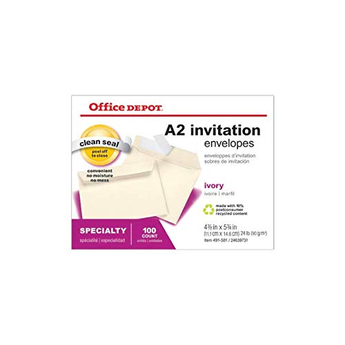 Office Depot Clean Seal(TM) Invitation Envelopes, 4 3/8in. x 5 3/4in., Ivory, Box Of 100, OM00698