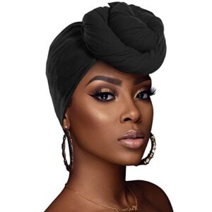 acrabros stretch jersey turban head wrap, urban hair scarf – ultra soft, extra long 79” x 32”,breathable,black