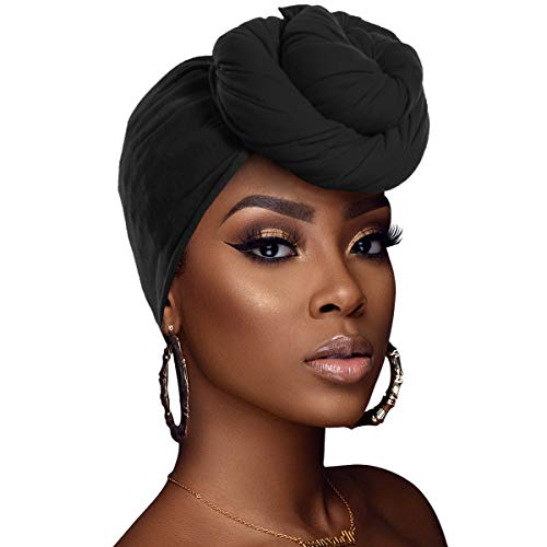 ACRABROS Stretch Jersey Turban Head Wrap, Urban Hair Scarf - Ultra Soft, Extra Long 79” x 32”,Breathable,Black