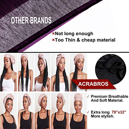 ACRABROS Stretch Jersey Turban Head Wrap, Urban Hair Scarf - Ultra Soft, Extra Long 79” x 32”,Breathable,Black