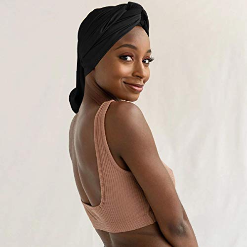 ACRABROS Stretch Jersey Turban Head Wrap, Urban Hair Scarf - Ultra Soft, Extra Long 79” x 32”,Breathable,Black