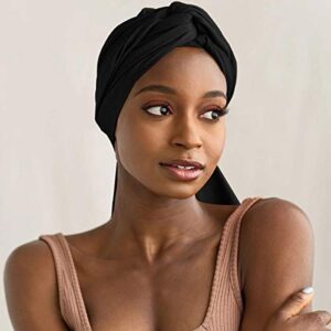 ACRABROS Stretch Jersey Turban Head Wrap, Urban Hair Scarf - Ultra Soft, Extra Long 79” x 32”,Breathable,Black