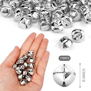 MCPINKY Jingle Bells, 170PCS Metal Craft Bells Bulk DIY Bells for Christmas Festival Decoration Home Decoration, 0.5 Inch, Silver