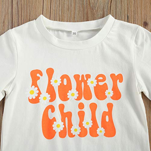 Little Toddler Baby Girl Letter Short Sleeve T-Shirt Tops Floral Flared Bell-Bottom Pants Leggings Kids Summer Outfits Set (White, 4-5 Years)