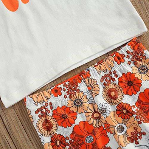 Little Toddler Baby Girl Letter Short Sleeve T-Shirt Tops Floral Flared Bell-Bottom Pants Leggings Kids Summer Outfits Set (White, 4-5 Years)