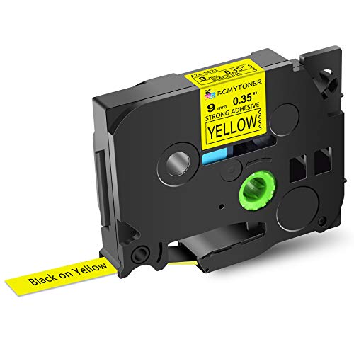 KCMYTONER Compatible for Brother P-Touch TZ-S621 TZe-S621 Extra Strength Adhesive Label Tape 3/8" 9mm Black on Yellow Laminated for PTD200 PTD210 D400 D600 PTH100 H110 PT2730 PTP700 PTP710BT, 1 Pack