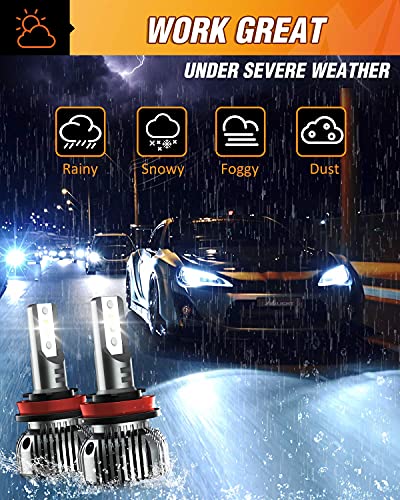 Nilight H11 LED Headlight Bulbs, 350% Brighter, 50W 10000lm Headlamp Bulbs, Mini Size, H9 High Beam, H11 Low Beam, H11/H9/H8/H16 Fog Light, 6000K Cool White, Pack of 2