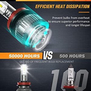 Nilight H11 LED Headlight Bulbs, 350% Brighter, 50W 10000lm Headlamp Bulbs, Mini Size, H9 High Beam, H11 Low Beam, H11/H9/H8/H16 Fog Light, 6000K Cool White, Pack of 2