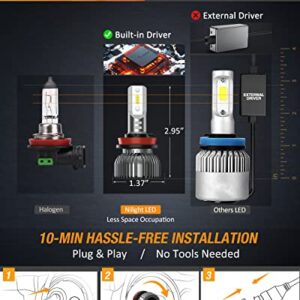 Nilight H11 LED Headlight Bulbs, 350% Brighter, 50W 10000lm Headlamp Bulbs, Mini Size, H9 High Beam, H11 Low Beam, H11/H9/H8/H16 Fog Light, 6000K Cool White, Pack of 2