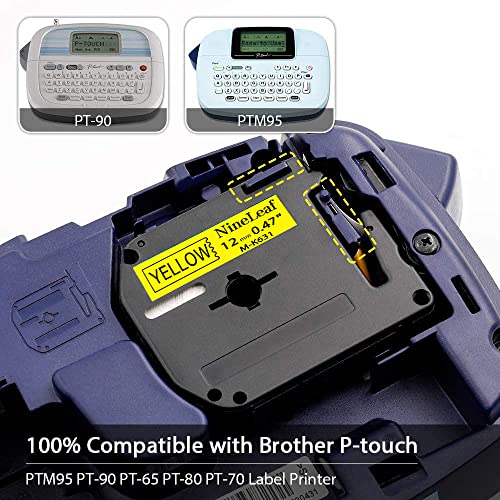 NineLeaf Compatible for Brother P Touch M Tape M-K631 MK631 M631 12mm 0.47'' Yellow Label Tape Work with Ptouch PT-M95 PT-90 PT-70 PT-70SR PT-65 PT-85 PT-45 Label Maker Refills