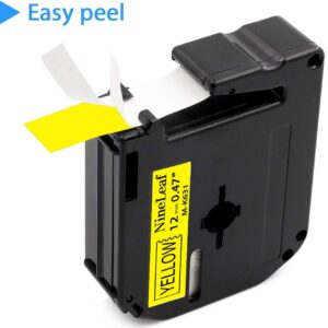 NineLeaf Compatible for Brother P Touch M Tape M-K631 MK631 M631 12mm 0.47'' Yellow Label Tape Work with Ptouch PT-M95 PT-90 PT-70 PT-70SR PT-65 PT-85 PT-45 Label Maker Refills