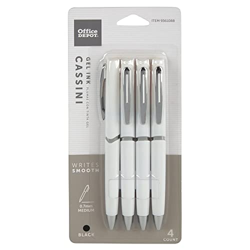 Office Depot® Brand Cassini Side-Click Gel Pens, Medium Point, 0.7 mm, White Barrel, Black Ink, Pack Of 4 Pens