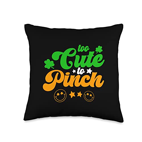 TOP ST PATRICK'S DAY PRESENTS Too Cute to Pinch Irish Flag Shamrock St Patrick's Day Quote Throw Pillow, 16x16, Multicolor