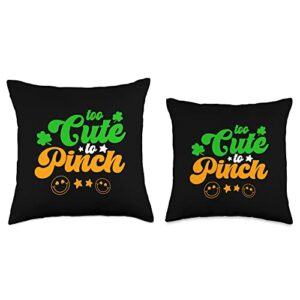 TOP ST PATRICK'S DAY PRESENTS Too Cute to Pinch Irish Flag Shamrock St Patrick's Day Quote Throw Pillow, 16x16, Multicolor