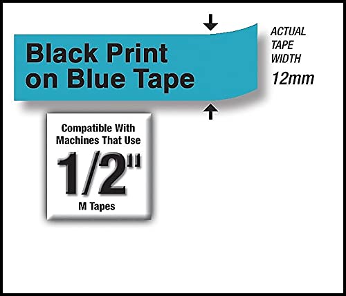 Brother M531 M Series Labeling Tape for P-Touch Labelers, 1/2-Inch W, Black On Blue