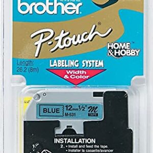 Brother M531 M Series Labeling Tape for P-Touch Labelers, 1/2-Inch W, Black On Blue