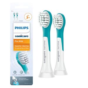 philips sonicare for kids 3+ genuine replacement toothbrush heads, 2 brush heads, turquoise and white, compact, hx6032/94