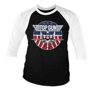 top gun officially licensed tomcat baseball 3/4 sleeve t-shirt (white-black), large