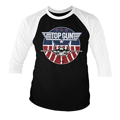 Top Gun Officially Licensed Tomcat Baseball 3/4 Sleeve T-Shirt (White-Black), Large