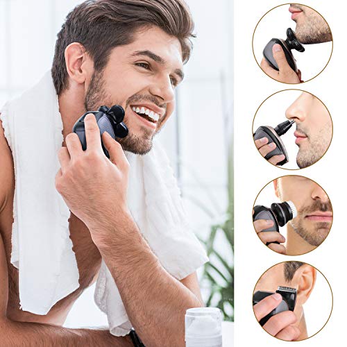 Telfun 5-in-1 Electric Razor for Men, Wet & Dry Rechargeable Rotary Shavers, 5D Floating 5 Head Cordless Grooming Kit with Beard, Nose, Ear, Body Hair Trimmer, Face Cleaning Brush Gifts for Men Dad