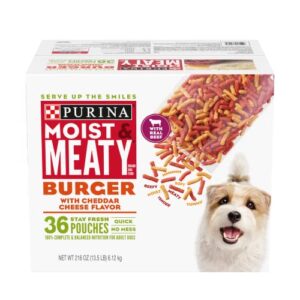 purina moist & meaty dry dog food, burger with cheddar cheese flavor – 36 ct. pouch