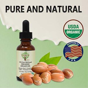 MOUNTAIN TOP Argan Oil USDA Organic 100% Pure Cold Pressed Unrefined - Premium Grade Pure Moisturizer for Dry & Damaged Skin, Hair, Face, Body, Scalp & Nails