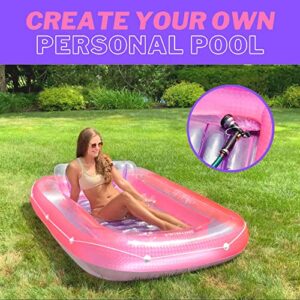 Swimline Inflatable Relaxing Suntan Lounge Water Raft Rectangular Tub and UFO Swimming Pool Lounge Chair Float with Built-in Sprayer