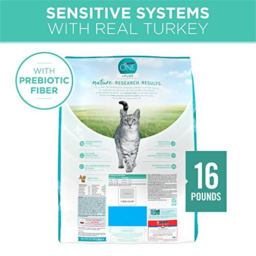 Purina ONE Sensitive Stomach, Sensitive Skin, Natural Dry Cat Food, +Plus Sensitive Skin and Stomach Formula - 16 lb. Bag