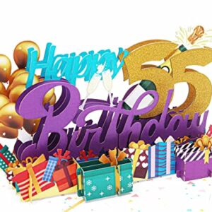 Liif Happy 55th Birthday 3D Greeting Pop Up Card, 55th Birthday Card For Women, Men, Mom, Dad - Balloon, Champagne, Funny, 55 Years Old, Celebration | With Message Note & Envelop | Size 8 X 6 Inch